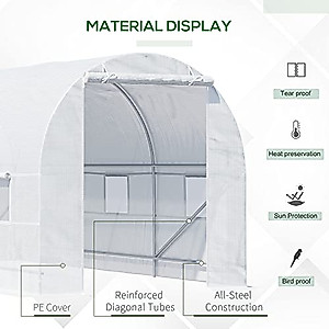 Outsunny 15' x 7' x 7' Walk-in Tunnel Greenhouse Garden Plant Growing House with Door and Ventilation Window, White