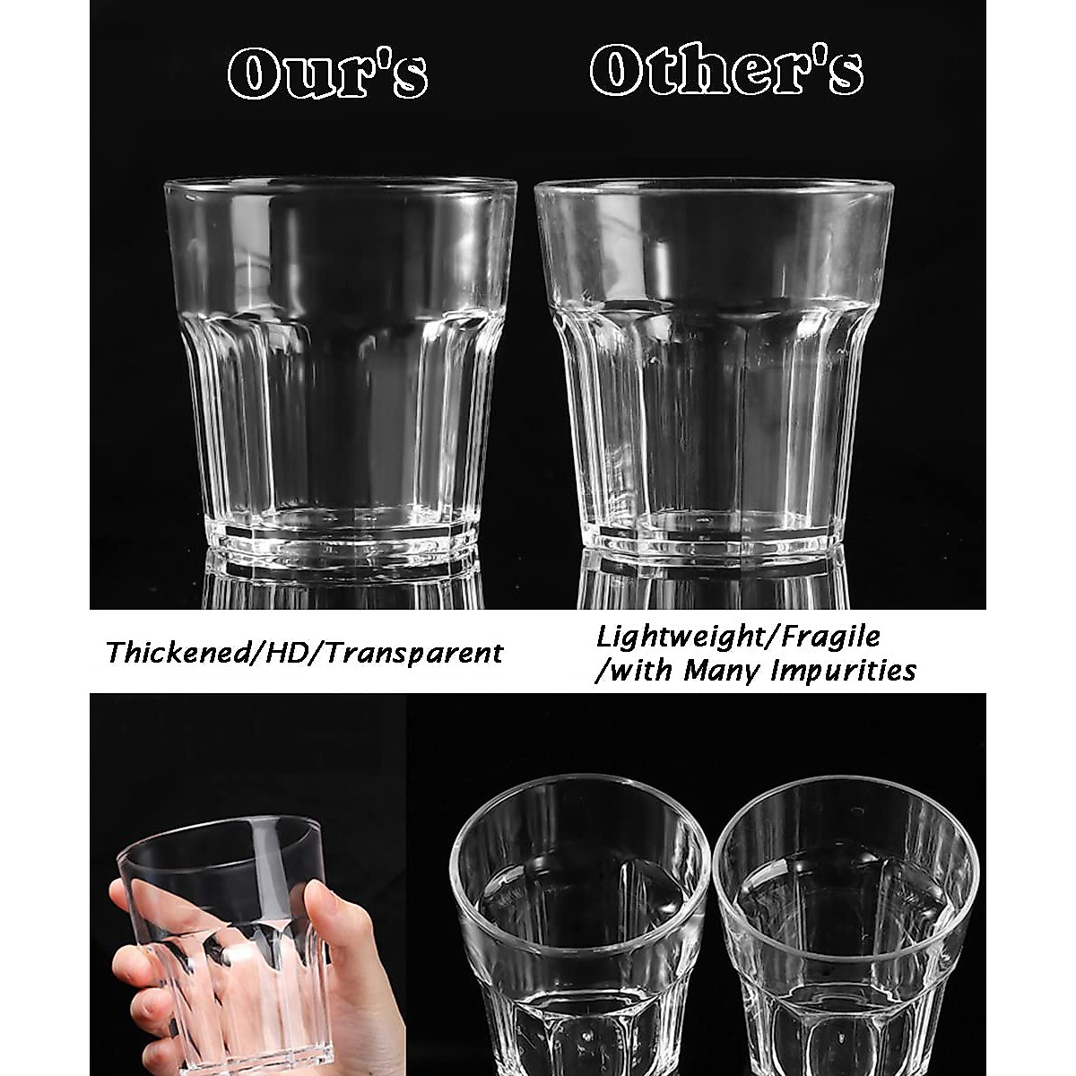 Clear Plastic Drinking Glasses, Acrylic Cups Reusable, Unbreakable Tumblers Set of 8, Drinkware Set Water Glasses for Kitchen Cocktail Picnic Party Juice Whiskey Wine, 8.5 OZ, BPA Free (Clear)