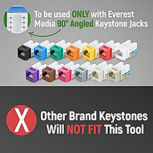 Everest Media Solutions easyJACK - 90° Angled Speed Termination Tool - with 20-Pack of 90° Angled CAT6/5e Keystone Jacks in White Color - Additional Jacks are Available - (B087N7QQD2)