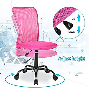 Best Home Product Ergonomic Mesh Office Chair No Arms, Desk Chairs Back Support for Girls Room, Middle Back Rolling Computer Chair, Adjustable Height Task Swivel Chair Pink