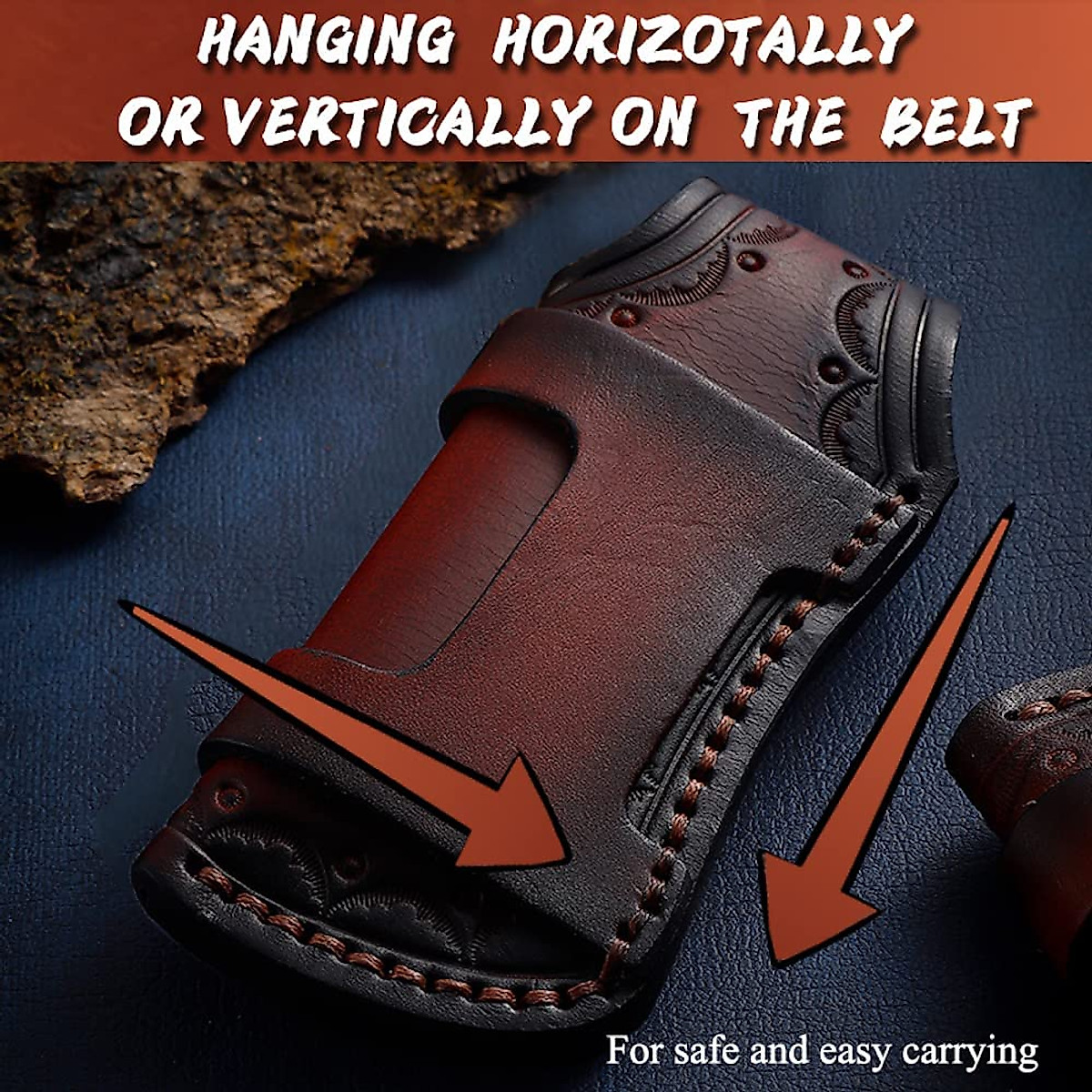 Omesio Pocket Knife Sheath, 4.53" Folding Knife Sheath for Folding Knife, Leather Knife Sheath Case, Horizontal Knife Sheath for Belt