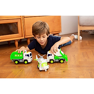 JOYIN 3 in 1 Friction Powered City Waste Management Vehicle Car Truck Toy Set Including Helicopter, Garbage Truck, and Waste Collection Truck, with Lights and Sounds/Sirens