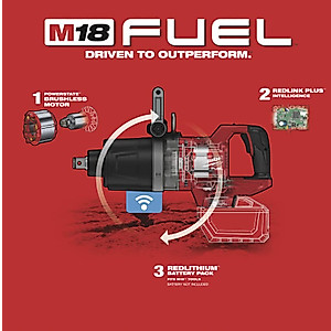 Milwaukeey Milwaukee M18 FUEL Cordless D-Handle High Torque Impact Wrench with — Tool Only, 1in. Drive, 2000 Ft./Lbs. Torque