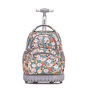 Tilami Rolling Backpack 16 Inch School College Travel Carry-on Backpack Boys Girls, Cute Cat