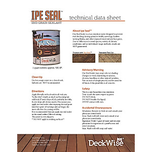 DeckWise Ipe Seal Hardwood End Grain Sealant for Fresh Cut Board Ends or Turning Blanks (1-Quart)