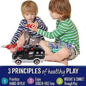 Liberty Imports Take Apart Toy Set, Build Your Own Vehicle with Drill, Sounds & Lights, Buildable STEM Learning Construction Kit for Toddlers, Kids, Boys (SWAT Truck)
