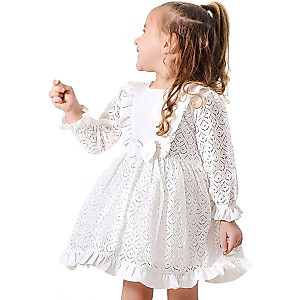 Lilax Girl Lace White Flower Girl Party Princess Boho Dress (12 Months, White)