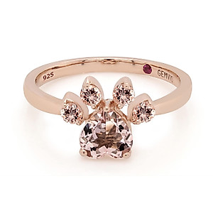 GEMVIO Collection Blush 6MM Heart Peach Morganite Gemstone Cat Paw Ring In 14k Rose Gold Over Sterling Silver Gifts For Womens Promise Anniversary Wedding Ring Size-5