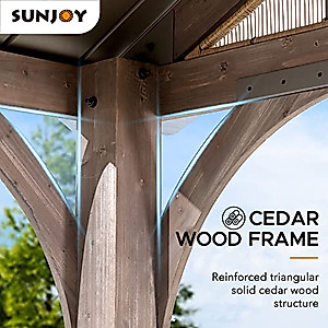 Sunjoy 12 x 14 ft. Hardtop Gazebo Premium Brown Cedar Wood Frame Gable Roof Gazebo with Ceiling Hook by SummerCove