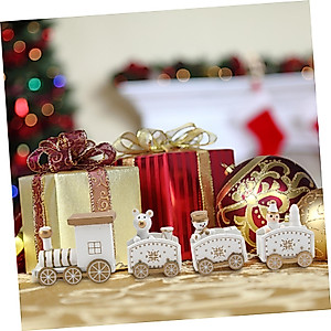 IWOWHERO 1pc Christmas Train Desktop Wooden Trains Mini Christmas Tree Xmas Train Sculpture Wooden Christmas Train Christmas Train Set Birthday Cake Ornament Train Cake Decor White