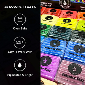 Oven Bake Polymer Clay Set 48 Colors Modeling Clay Sculpting and Starter Bake Clay Kit Baking and Colored Professional Molding Bulk Packs for Making Jewelry, Beads, Earrings, Molds & More