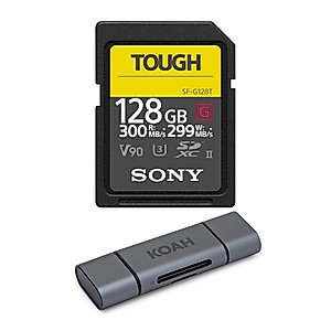 Sony 128GB UHS-II Tough G-Series SD Card and 2-in-1 Aluminum Dual Slot SD Card Reader Bundle (2 Items)