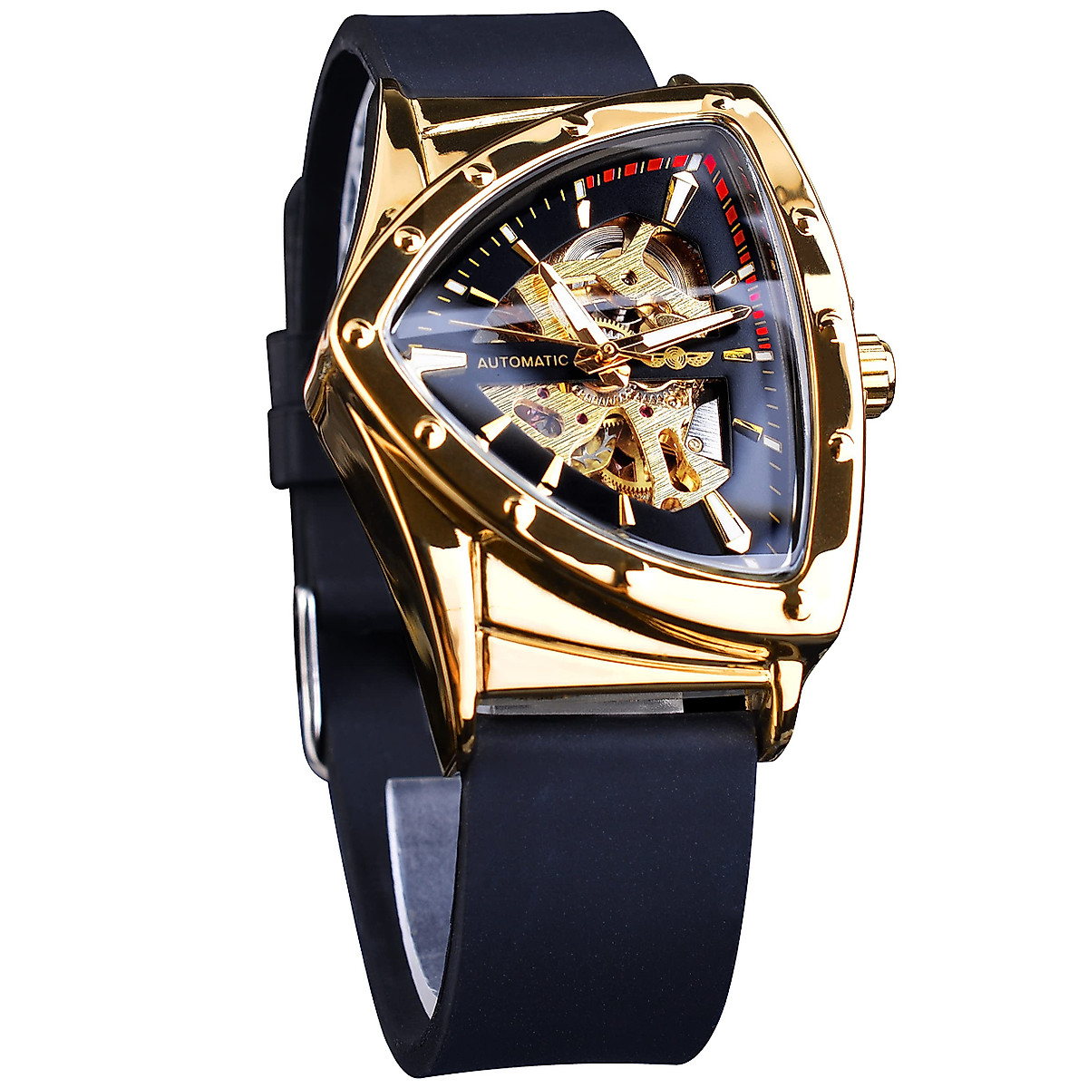 Winner Transparent Man Mechanical Watches Skeleton Dial Triangle Wrist Watch Silicone Strap Military Watch Punk Reloj Hombre