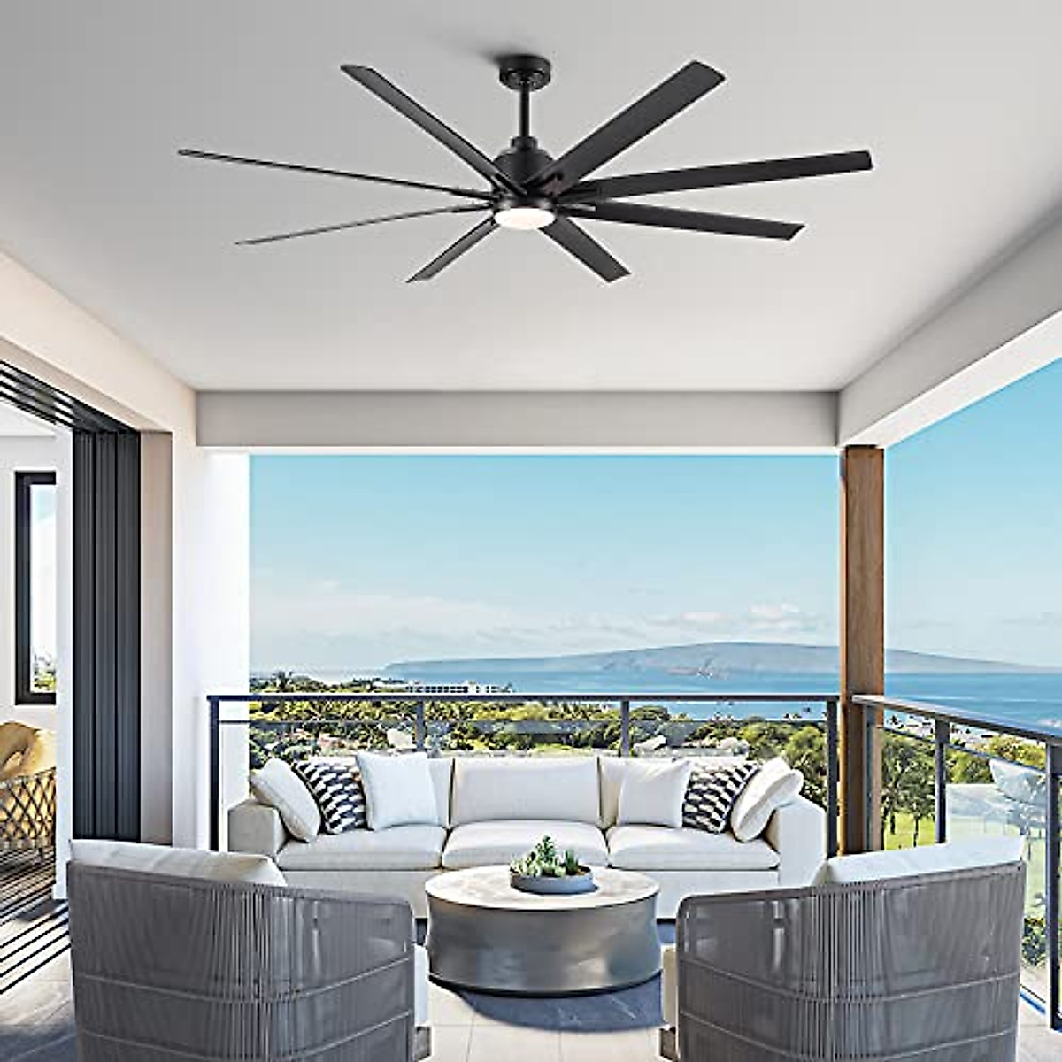 IQCSXLQ 72 Inch Black Large Ceiling Fan with Light and Remote, Outdoor Modern Ceiling Fan with Led Lights, Industrail Ceiling Fan with 8 Blade for Indoor Living Room Patios Office, DC Silent Motor…