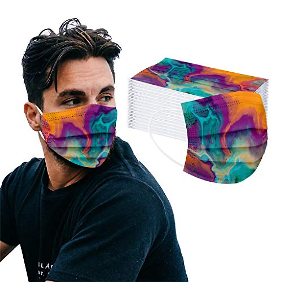 20/50/100 Pack Tie-Dye Disposable Face Protection, 3 Ply Protection Dust Women Men Breathable for Working Mowing Running Cycling Outdoor School (50 PC, Multicolor #1)