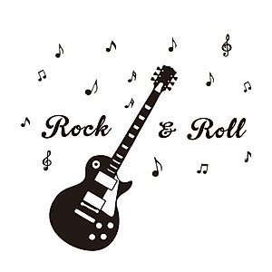 UILMNIY Music Guitar Rock and Roll Wall Decal Home Decor Kids Room Art Music Note Electric Guitar Wall Stickers Vinyl Removable Musical Instrument Wall mural For Boys Room Bedroom Decoration AFN26