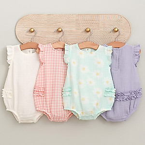 Gerber Baby Girls Sleeveless Ruffle Romper, Purple, 0-3 Months