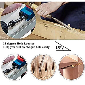 Wood Woodwork Guides Joint Angle Tool Carpentry Locator - 14Pcs Pocket Hole Jig 15Degree Woodworking Inclined Hole Fixture 6/8/10mm Drill Bits Dowel Screw Drill Jig Joinery Kit Carpenters