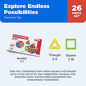 Magformers Rainbow 26PC Set | Magnetic Tiles Building Blocks, Educational STEM Toy Set | Magnetic Building Tiles for Kids to Develop Problem-Solving Abilities and Shape Recognition