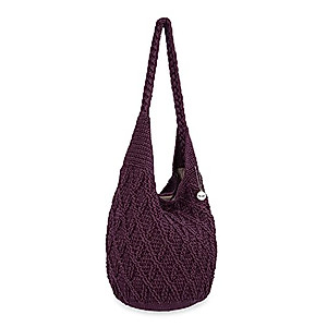 The Sak Back to Bali 120 Hobo in Crochet, Large Shoulder Purse with Single Strap, Cabernet