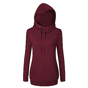 Bulotus Hoodies for Women Cowl Neck Fashion Sweatshirts Pullover Long Sleeve, Medium, Burgundy