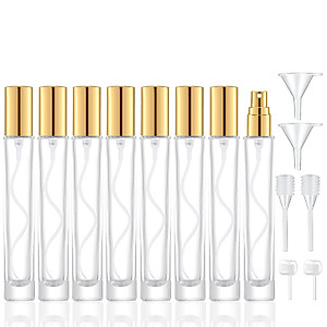 IRON BILL 10ml Glass Spray Bottle Perfume, Thick Glass Atomizer, Perfume Decanter Kit, Small Glass Travel Perfume Atomizer Bottle Refillable (8PCS, Gold)
