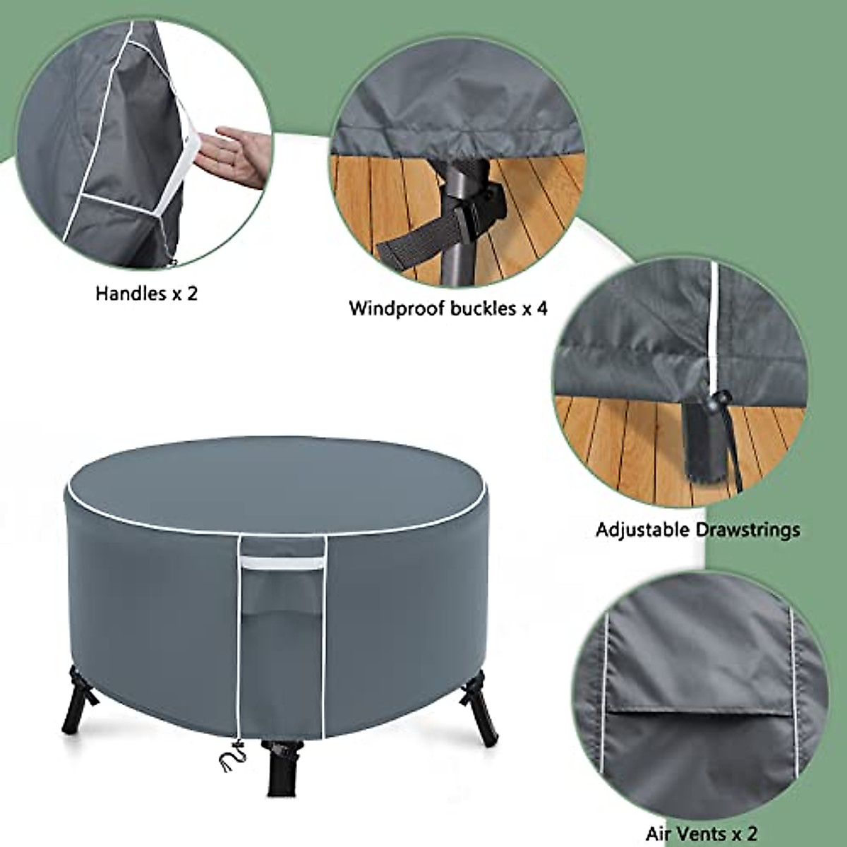 Fire Pit Cover 36 Inch Round, Waterproof Fire Pit Covers Round, 500D Heavy Duty Cover for Fire Pit, Fits 34 Inch, 36 Inch Firepit/ Fire Bowl, Windproof&Dustproof Firepit Cover -Grey, 36"Dia X 20"H