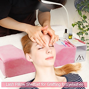 Roury Eyelash Extension Neck Pillow with Light, Pillow Shelf, Eyelash Pillow Make Up Eyelash Extension Pillow with Shelf Organizer Stand, Beauty Salon Pillow (Pink)