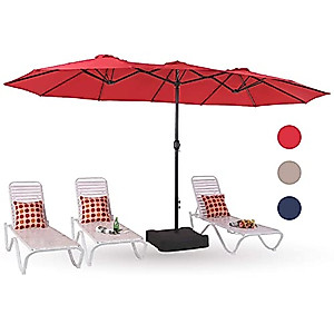 PHI VILLA 15ft Patio Umbrellas, Outdoor Market Extra Large Double-Sided Umbrella with Umbrella Base, Huge Rectangular Umbrella with 1.9" Pole (Brick Red)