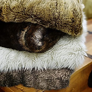 HiEnd Accents Faux Wolf Fur Throw, 50x60 inch, Soft Cozy Fluffy Fuzzy Warm Luxury Blanket, Cabin Lodge Rustic Style