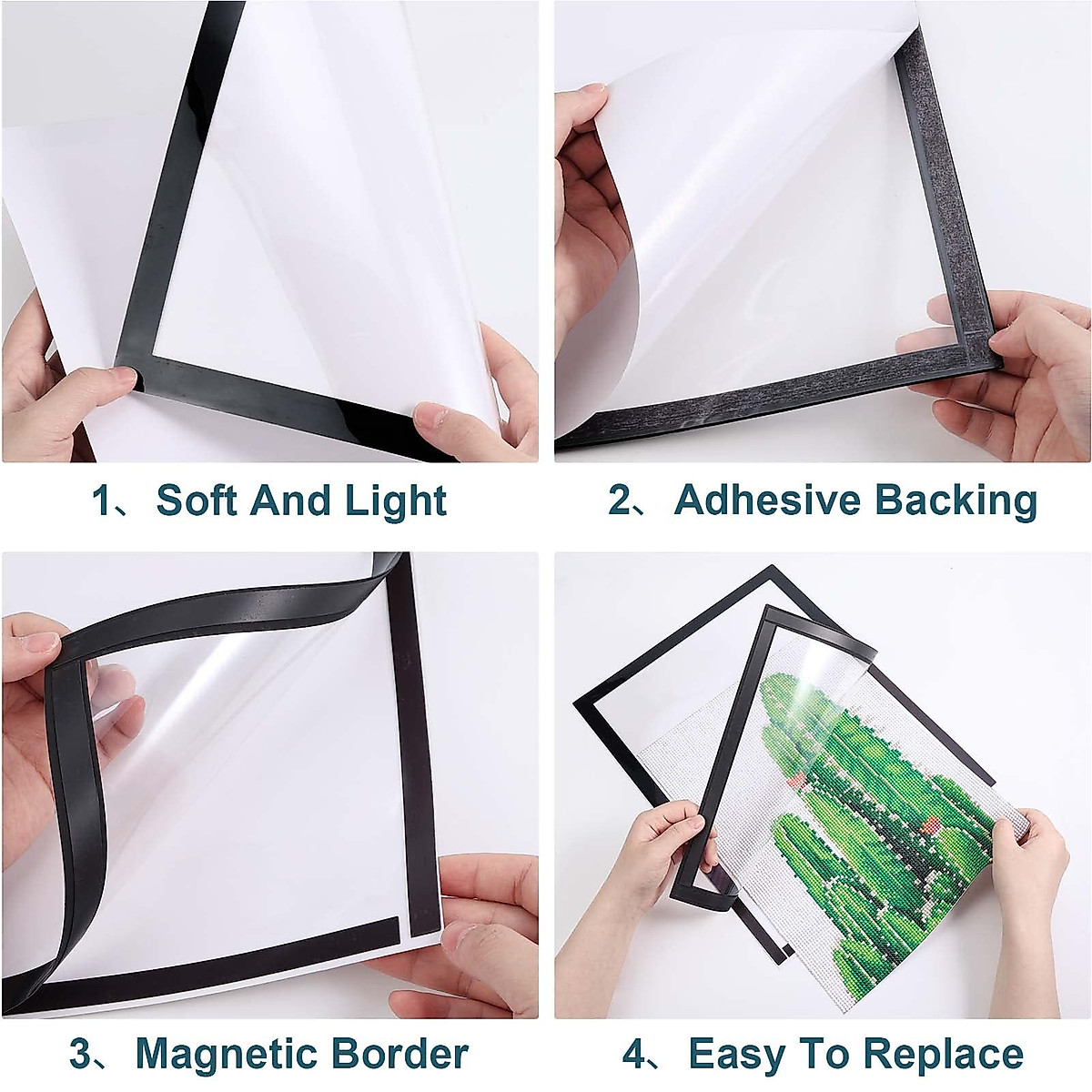 PP OPOUNT 4 PCS Diamond Art Frames, 30 x 40 cm Self-Adhesive Diamond Picture Frame, Magnetic Picture Frame For Diamond Art Display and Protection, Window, Home Wall Office Decor