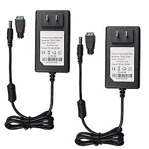 Quentacy 12V 3A Power Supply Adapter AC/DC Converter 110V 240V to 12V Transformer 36W 5.5x2.1mm DC Female Barrel Connector for LED Strip Lights CCTV Camera DVR NVR Audio/Video Wall Plug 2Pack
