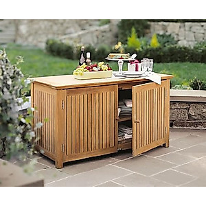 TeakStation Grade-A Teak Wood Outdoor Patio Garden Chest Storage Cabinet