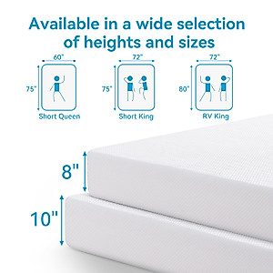 Opoiar 10 Inch Short Queen RV Mattress,Gel Green Tea Memory Foam Mattress for RVs, Campers & Trailers,Bed in a Box,Pressure Relief,Medium Firm,Back Supportive,Made in USA