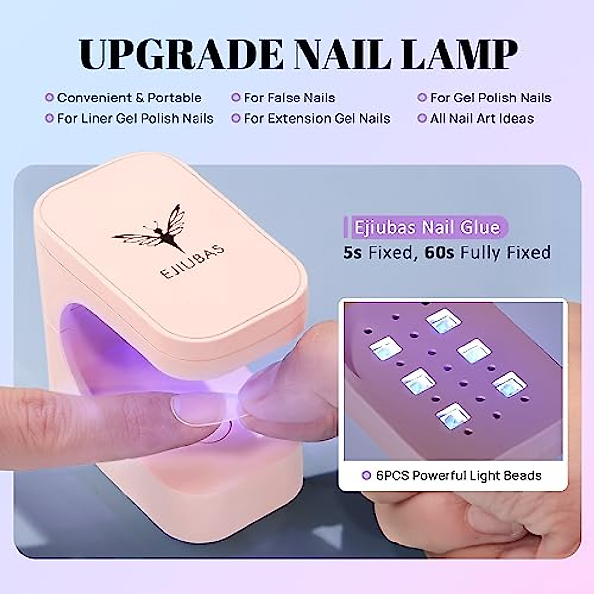 Ejiubas Gel Nail Kit - 300PCS Pre-buff Short Almond Gel Nail Tips, 15ML Long-Lasting Solid Gel with Portable Nail Lamp, Acrylic Nail Kit Gel Extension Set for Diy Home Manicure