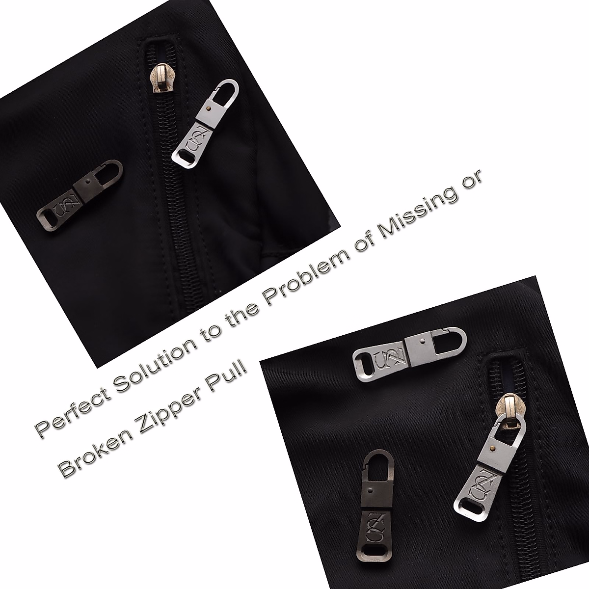 Zpsolution Stainless Steel Zipper Pulls - More Sturdy Zipper Pull Replacement for Luggage Suitcase Backpacks - Easy Use for Broken And Missing Zipper Pulls (Stainless Steel 2Black)