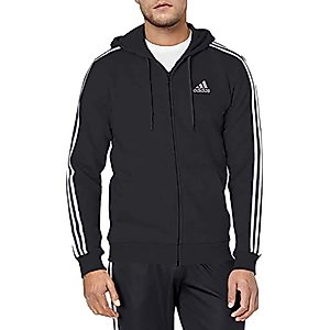 adidas Men's Essentials Fleece 3-Stripes Full-Zip Hoodie, Black, Large