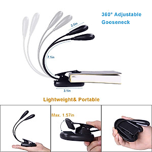iGoober Rechargeable Music Stand Light, Clip on Reading Light, 8 LED Book Lamp, 3-Level Brightness for Eye Protection, Perfect for Piano, Orchestra, Bookworms, Craft (White & Warm, Dual Arm)