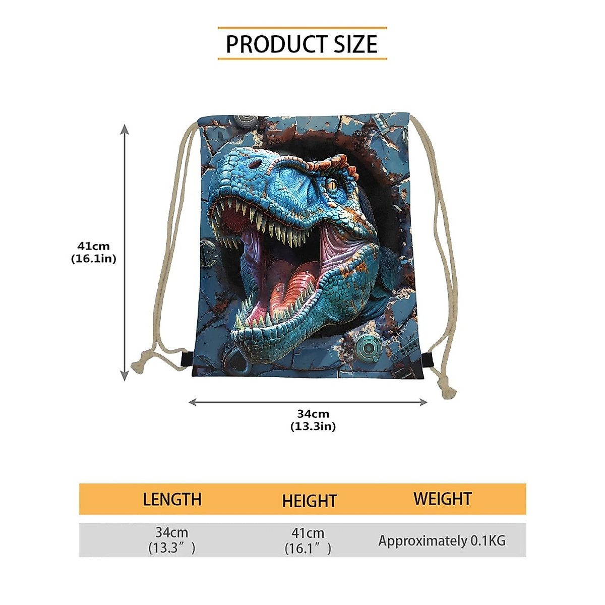 AFPANQZ Personalized Drawstring Bags T-rex Dinosaur Printed for Teenager Boys Sports Shoulder Bag Backpack Outdoor Causal Rucksack Satchel