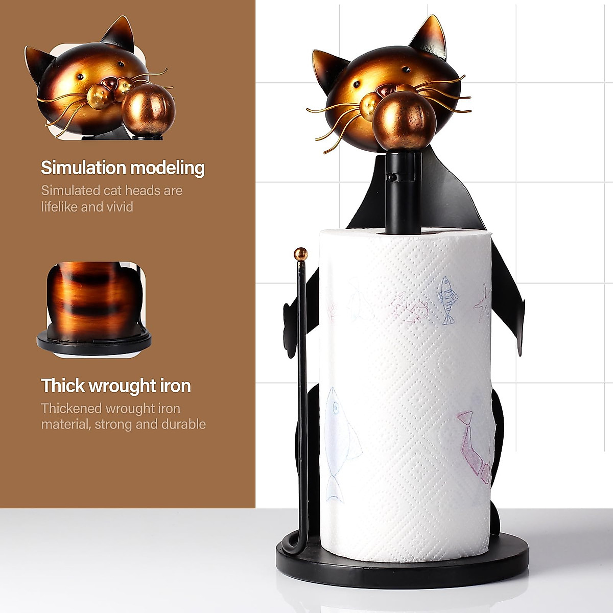 Cat Paper Towel Holder Countertop, Farmhouse Paper Towel Holder Stand for Kitchen Roll Organize,Paper Towel Holder for Kitchen Dining Table Home Decor………