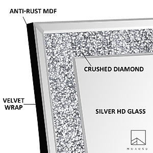 MUAUSU Crystal Full Length Floor Mirror- 59"×18" Crushed Diamond Full Body Mirror Silver Long Standing Mirror for Bedroom Living Room Bathroom Wall Mounted