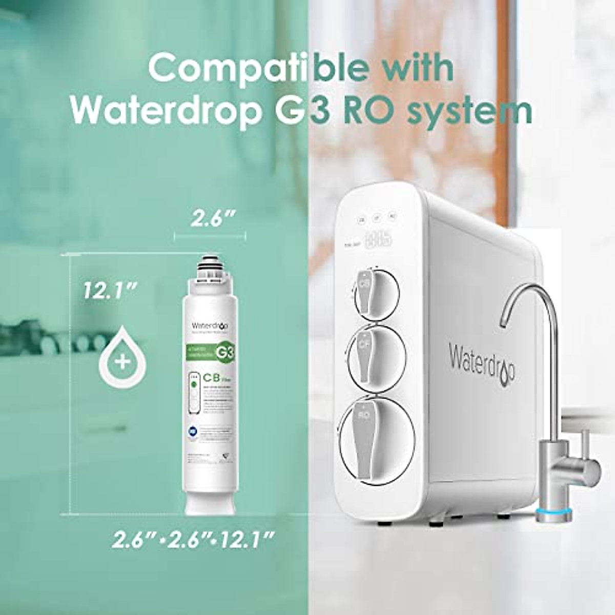 Waterdrop WD-G3-CB Filter, Replacement for WD-G3-W, WD-G3P600 and WD-G3P800-W Reverse Osmosis System, 1-year Lifetime