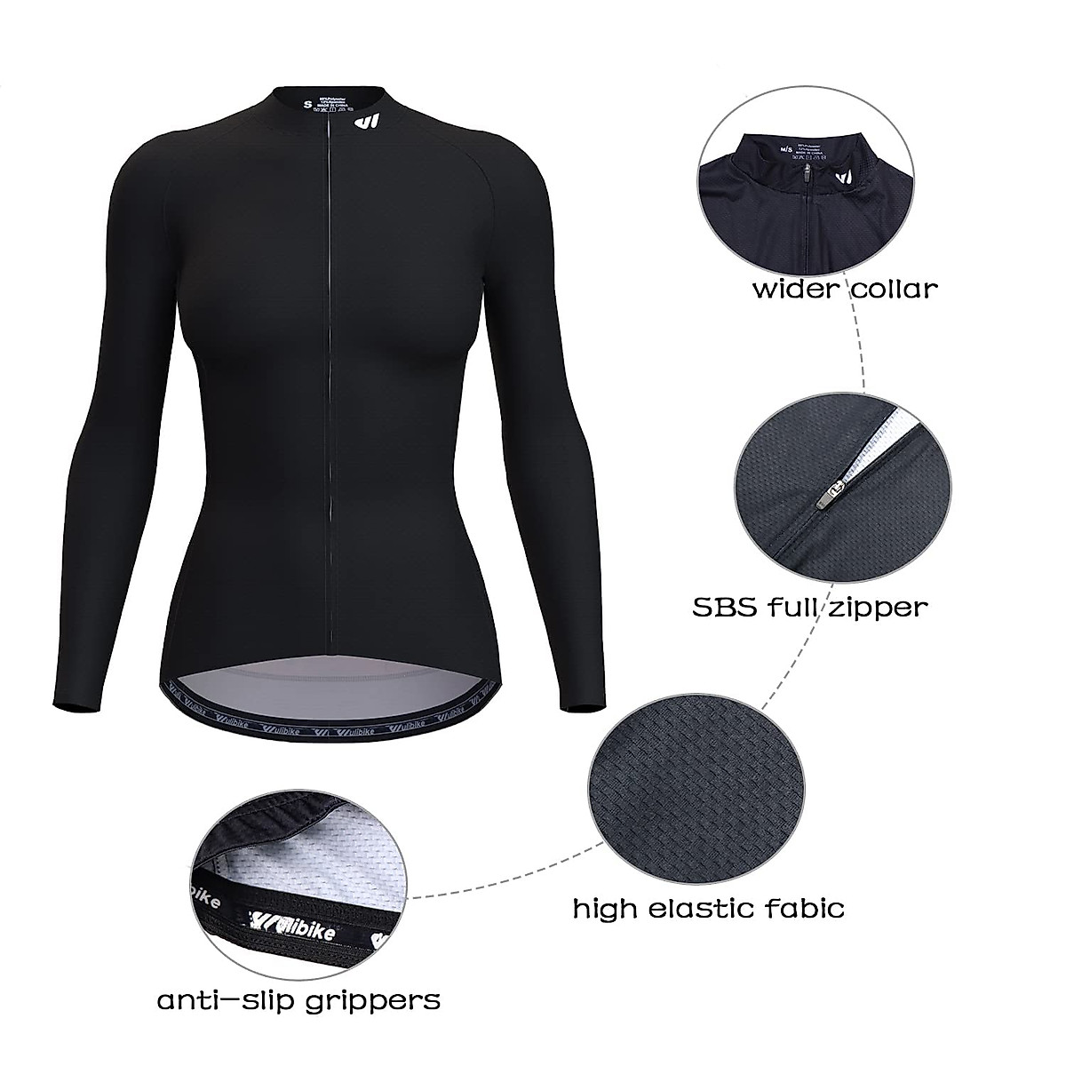 Wulibike Bicycle Shirts Women Bike Shirts for Women Long Sleeve Specialized Womens Cycling Jersey Black