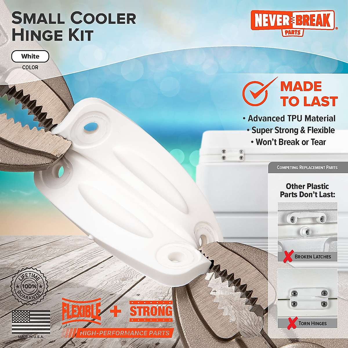 NeverBreak Parts - 2 Pack White Igloo Cooler Hinges Replacement with Screws | High Strength Igloo Cooler Replacement Parts | Igloo Parts kit for ice chests