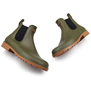 Amoji Unisex Chelsea Rain Boots Waterproof Ankle Boots Short Rainy Footwear 919 Oliver Green 9 Women/8 Men
