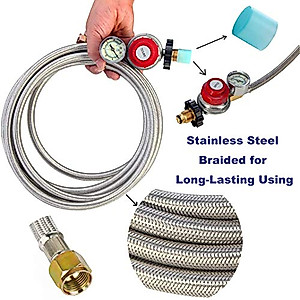 12 Foot High Pressure Adjustable Propane Regulator 0-30 PSI with Gauge 0~60PSI Gas Flow Indicator, Gas Cooker-3/8inch Female Flare Fitting, Stainless Steel Braided Hose and Gas Grill LP Regulator …