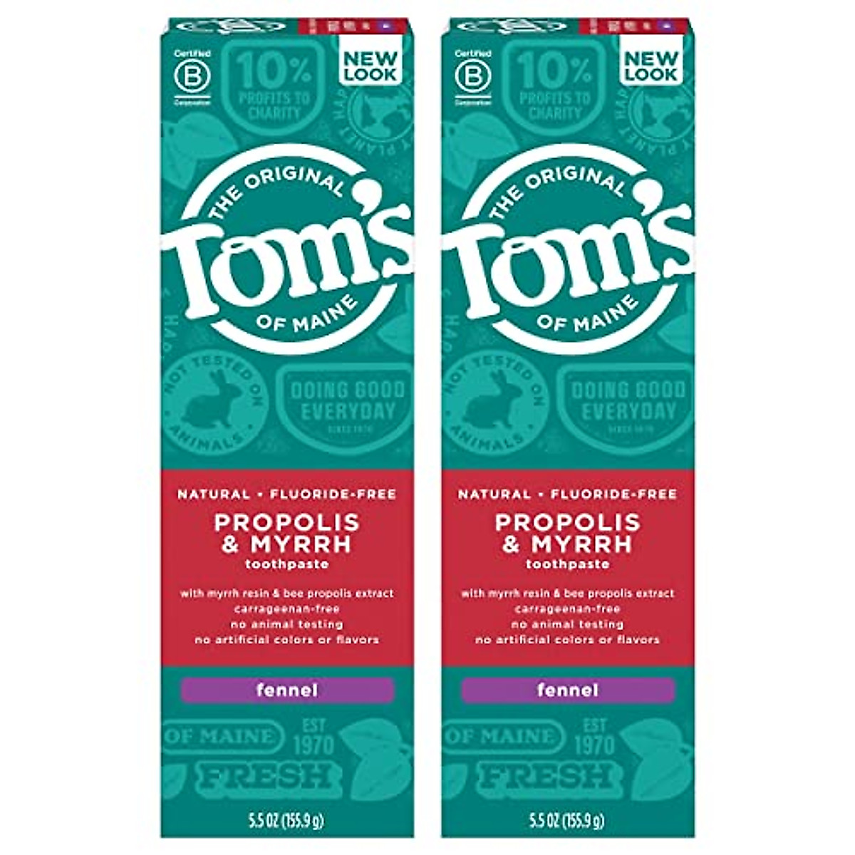 Tom's of Maine Fluoride-Free Propolis & Myrrh Natural Toothpaste, Fennel, 5.5 oz (Pack of 2) (Packaging May Vary)