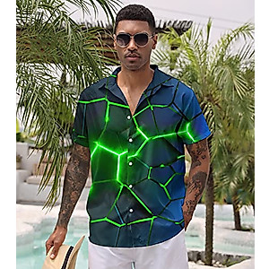 ALISISTER Men Shirt Flash Lava 3D Graphic Hawaiian Tropical Aloha Slimming Fit Tops Short Sleeve Button Down Collar Summer Beach Clothing