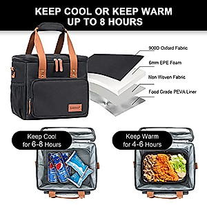 LAKIDAY Large Lunch Bag for Women/Men 17L (24Can) Cooler bag Lunch Tote Box Container with Adjustable Shoulder Strap Leakproof for Work/Picnic/Fishing(BLack)