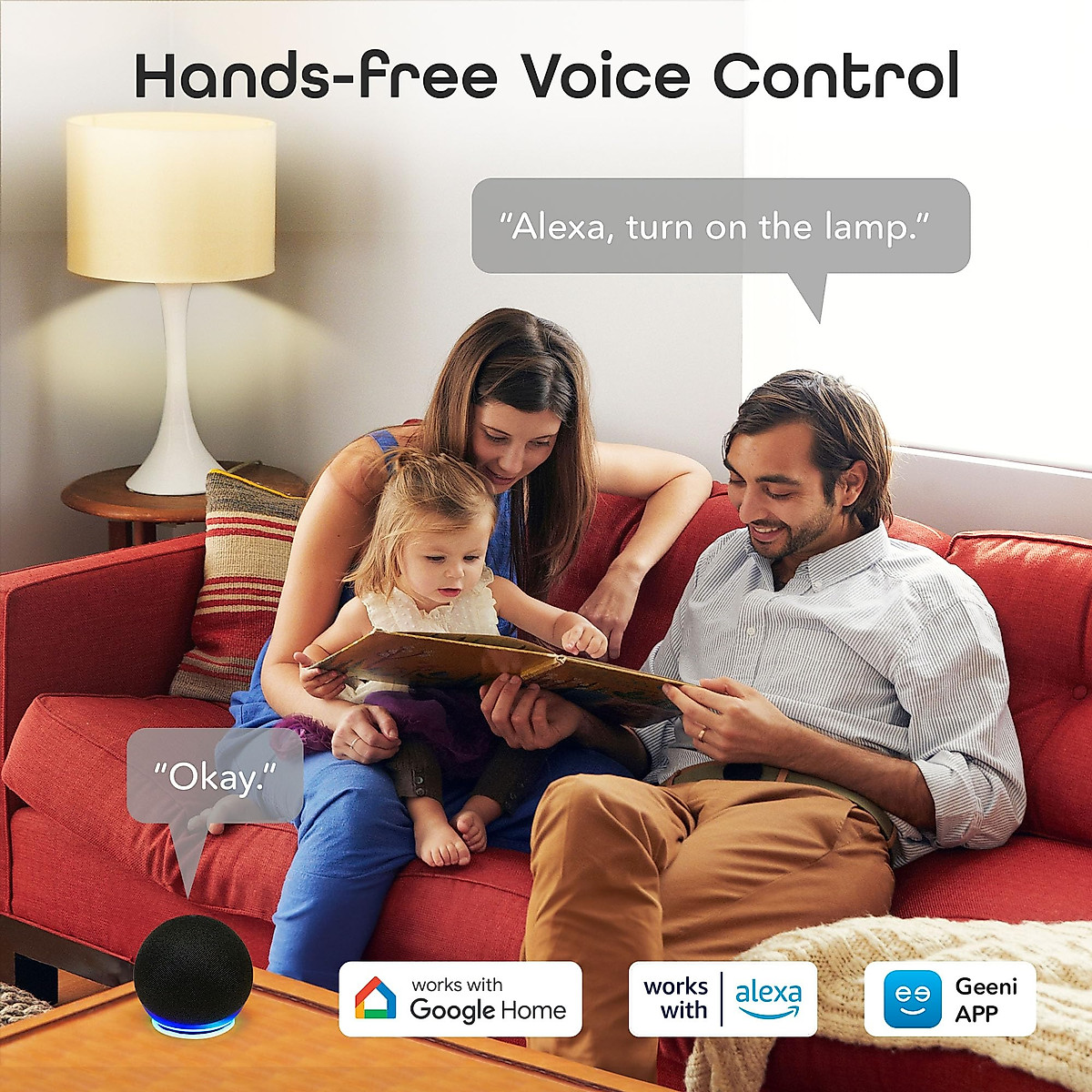 Geeni Surge 6-Outlet Smart Extension Cord, Surge Protector and Cord Extender, Works with Alexa, Google Assistant, Requires 2.4 GHz WiFi, 3 Feet